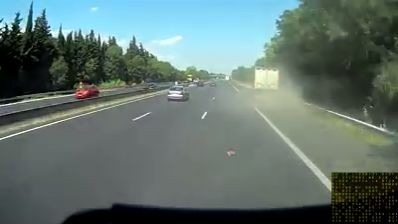 Tyre explosion blows lorry of the road (Video)